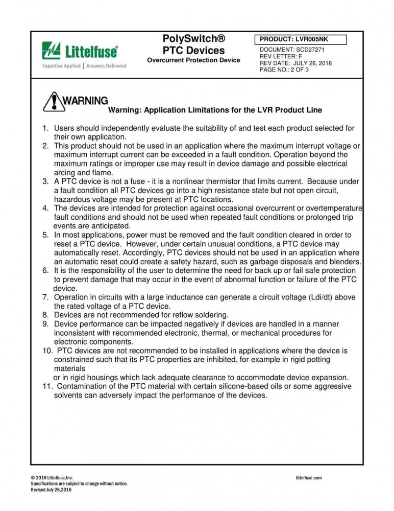 LVR005NK specification document page 2