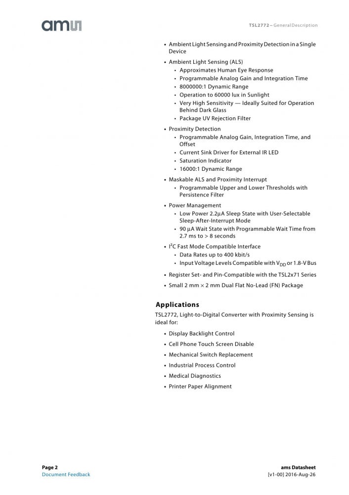 TSL2772 datasheet page 2