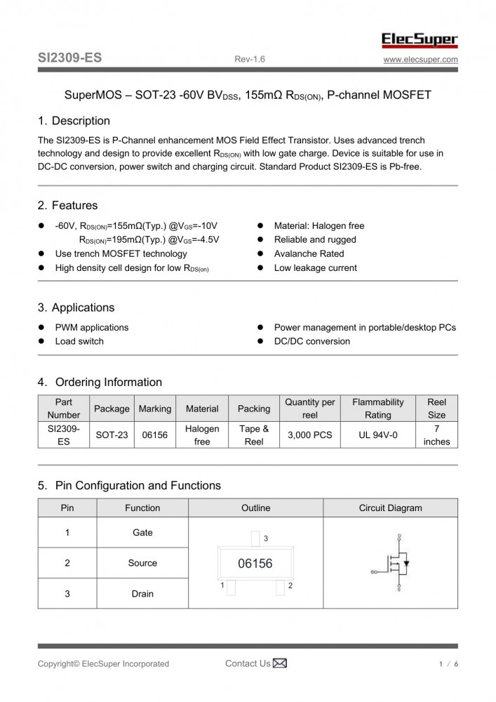SI2309-ES datasheet page 1