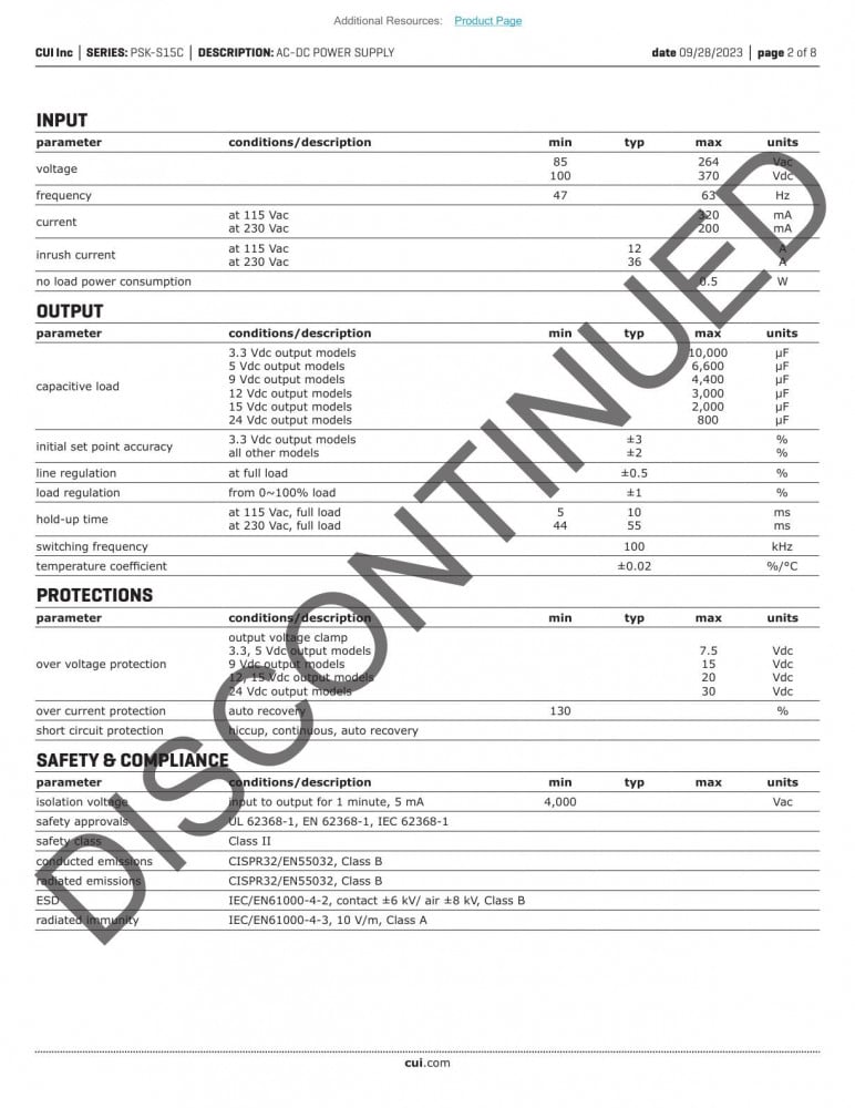 CUI PSK-S15C-24 datasheet page 2