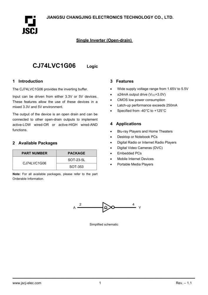 CJ74LVC1G06M5N datasheet page 1