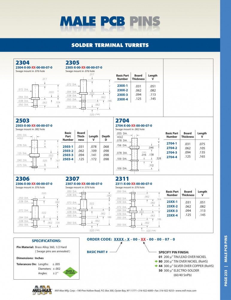 Mill-Max 2304 solder terminal turret document page 1