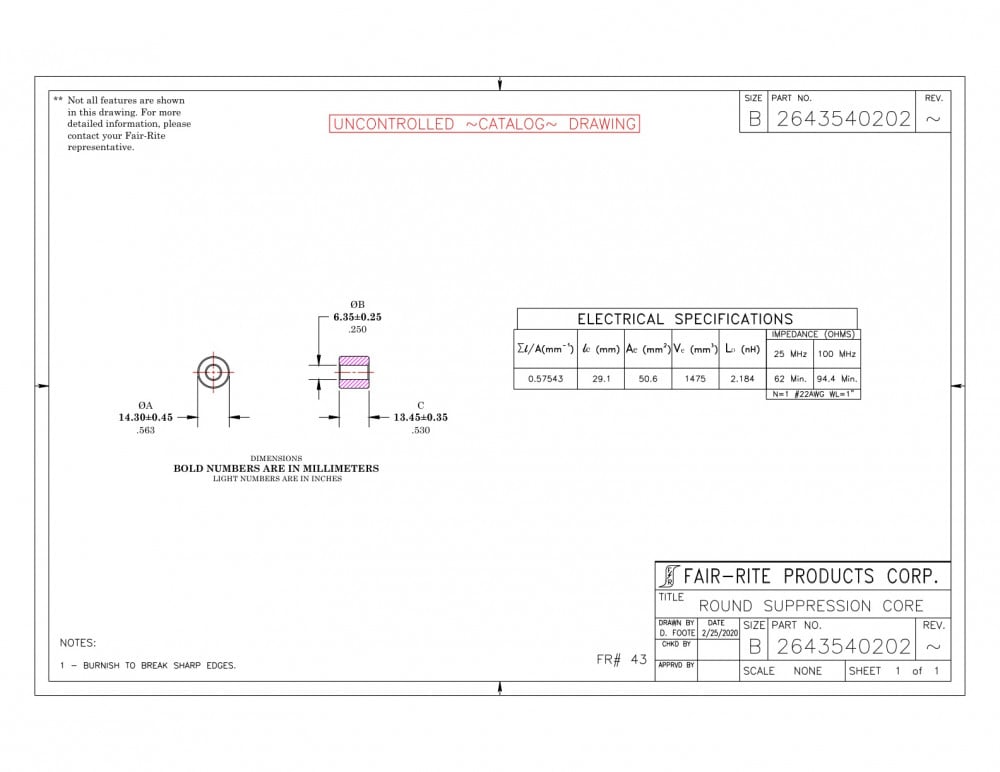 Fair-Rite 2643540202 technical document preview