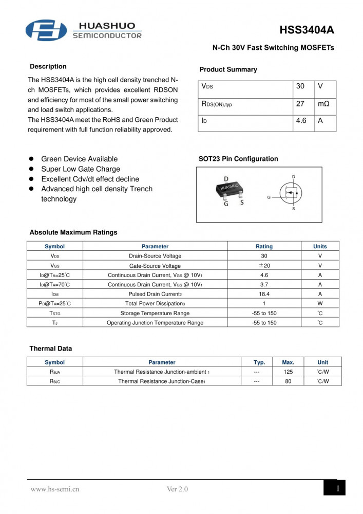 HSS3404A datasheet page 1