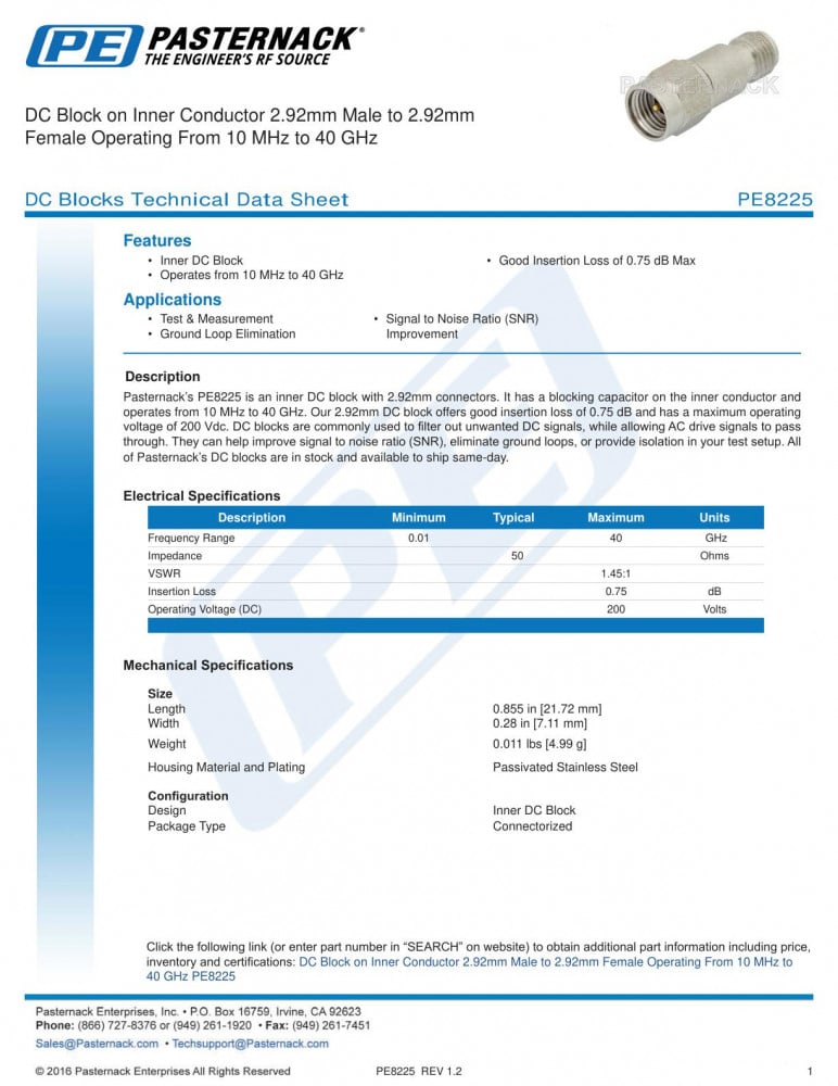 PE8225 technical datasheet page 1