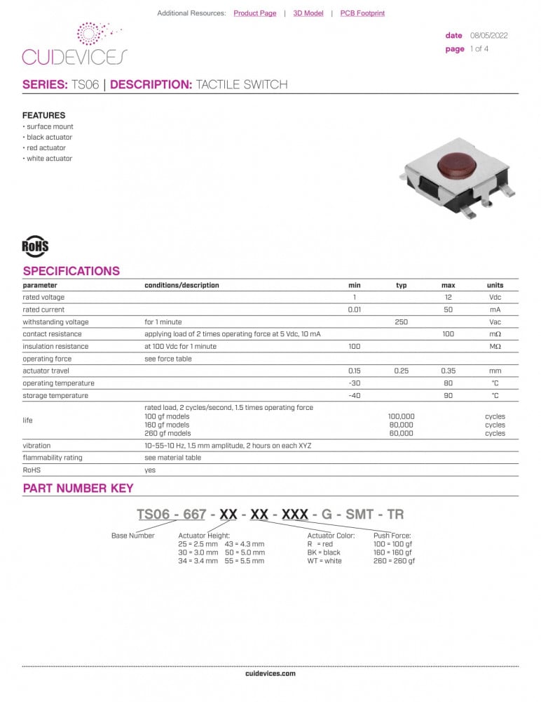 CUI TS06 series datasheet page 1