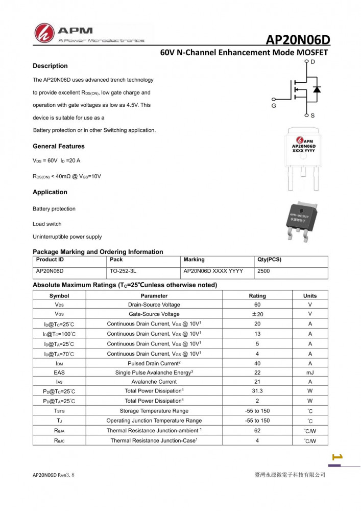 AP20N06D datasheet page 1