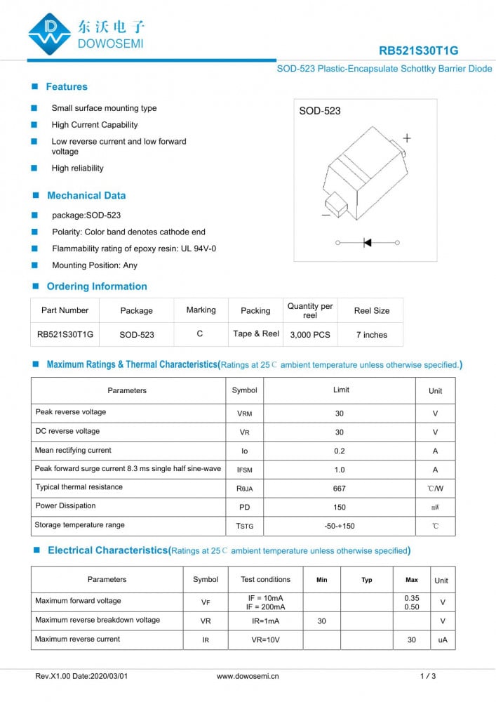 RB521S30T1G datasheet page 1