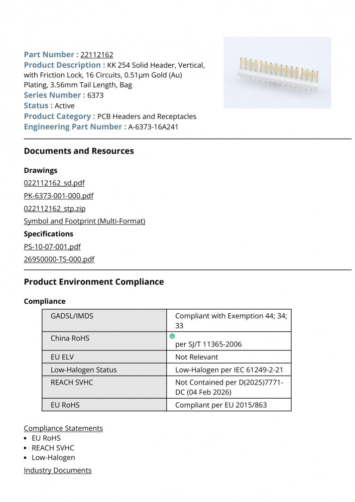 MOLEX 22112162 technical document preview 1