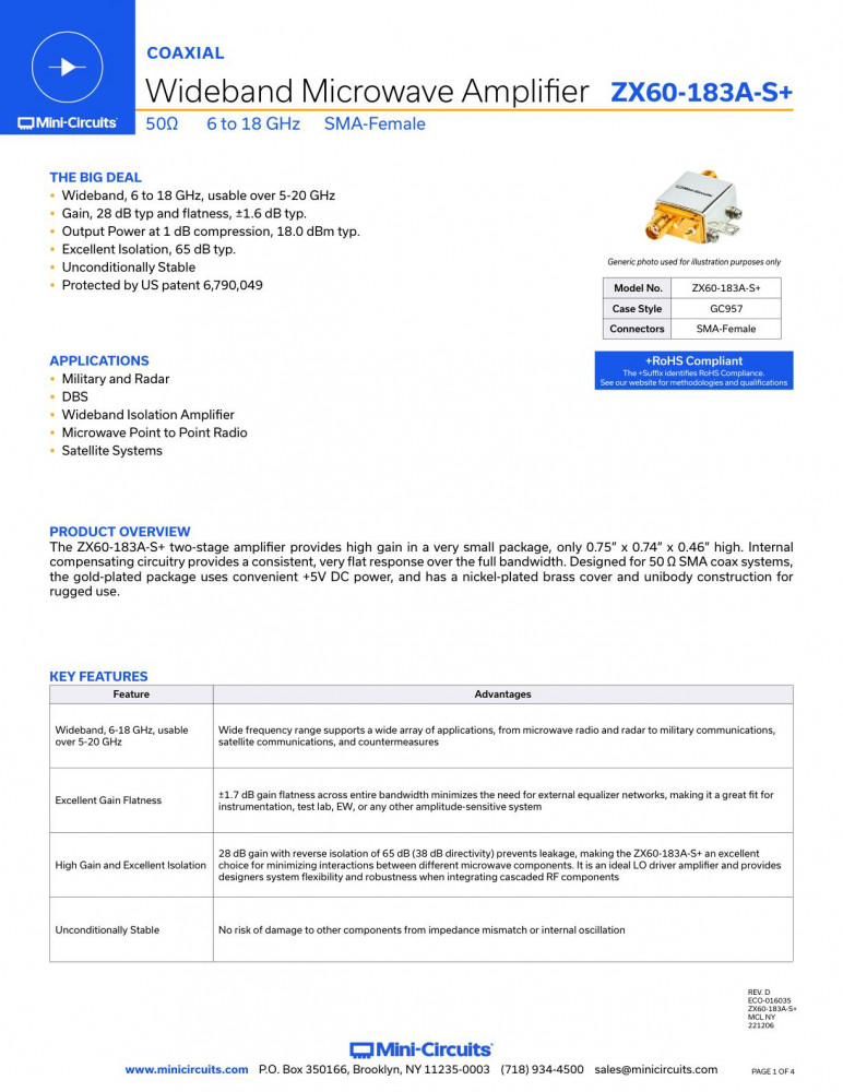 ZX60-183A-S+ technical document page 1