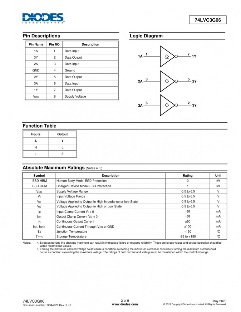 74LVC3G06V8-7 datasheet page 2
