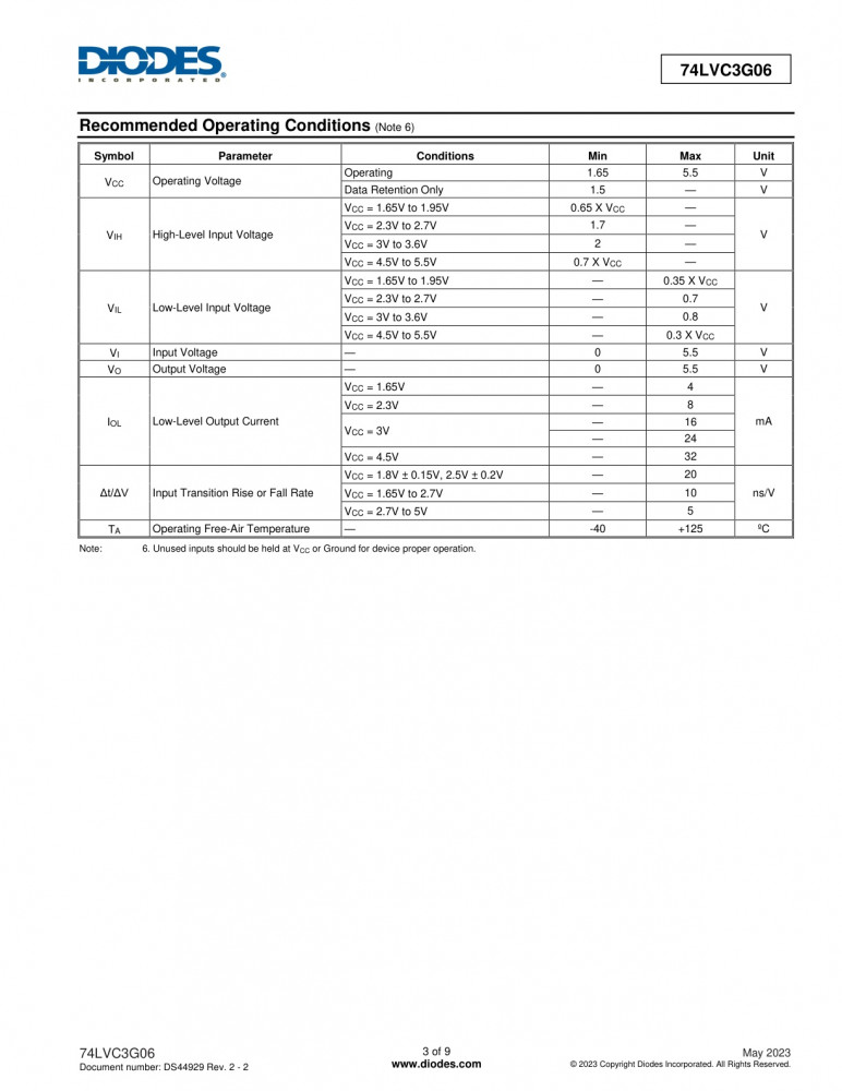 74LVC3G06V8-7 datasheet page 3