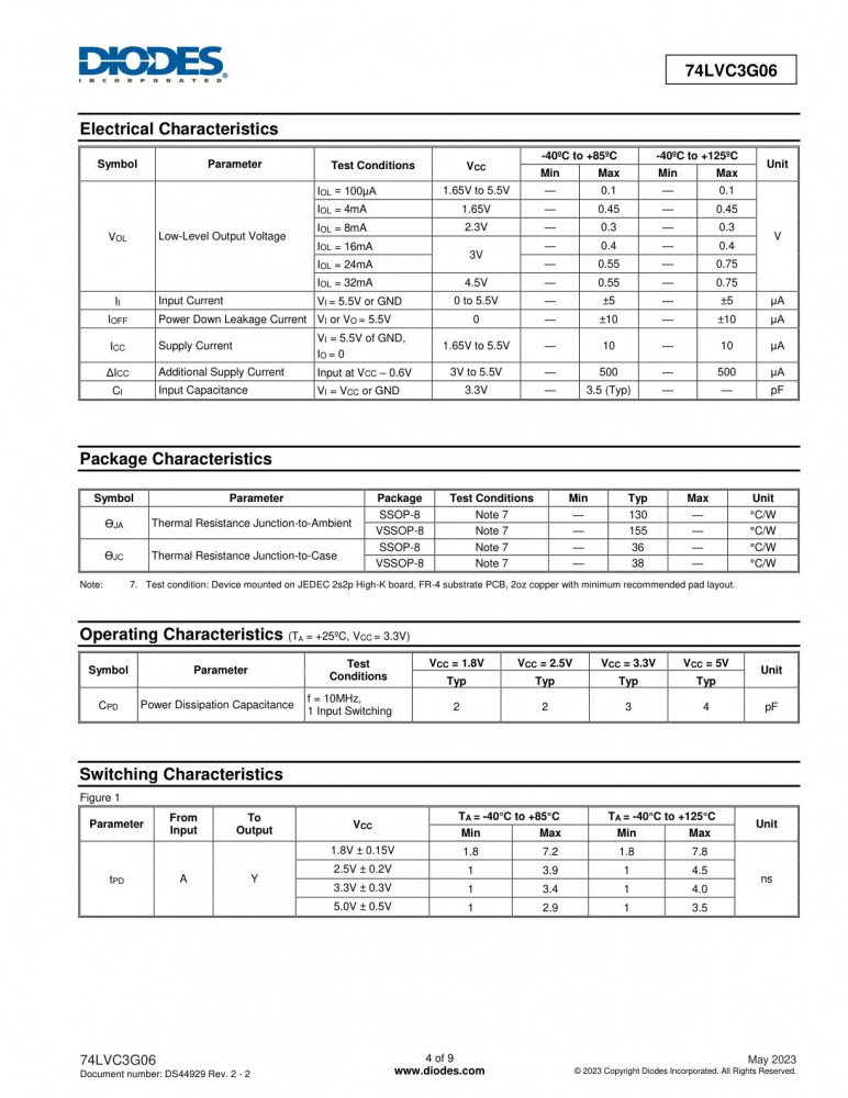 74LVC3G06V8-7 datasheet page 4