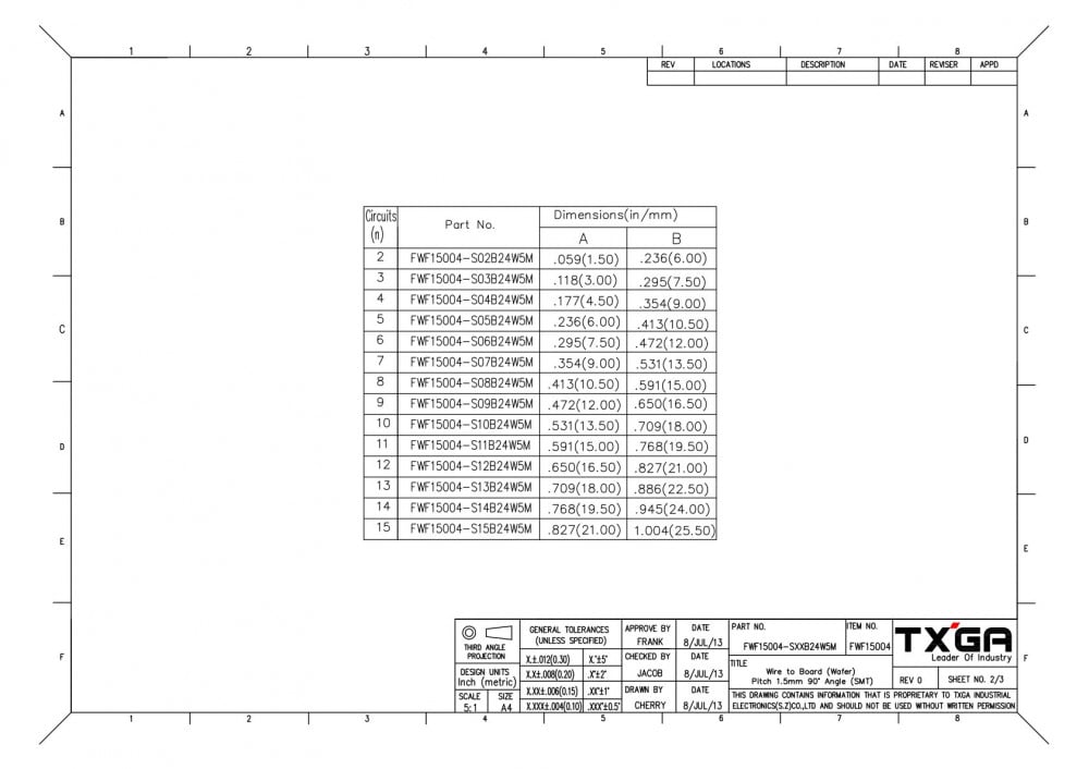 TXGA FWF15004 technical drawing page 2