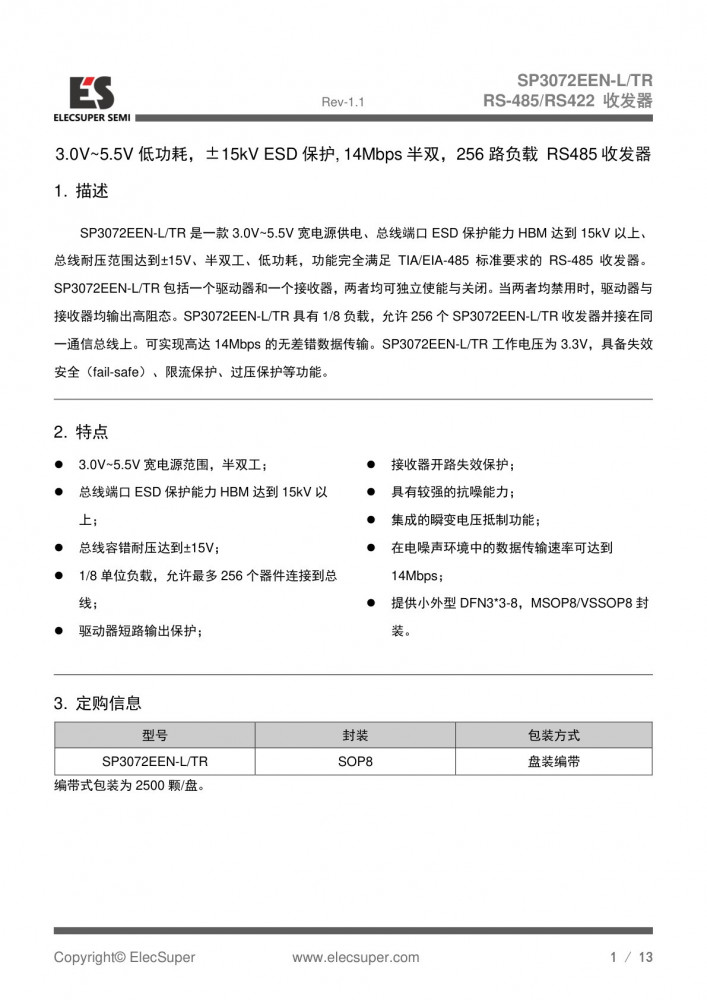 SP3072EEN-L/TR(ES) datasheet page 1