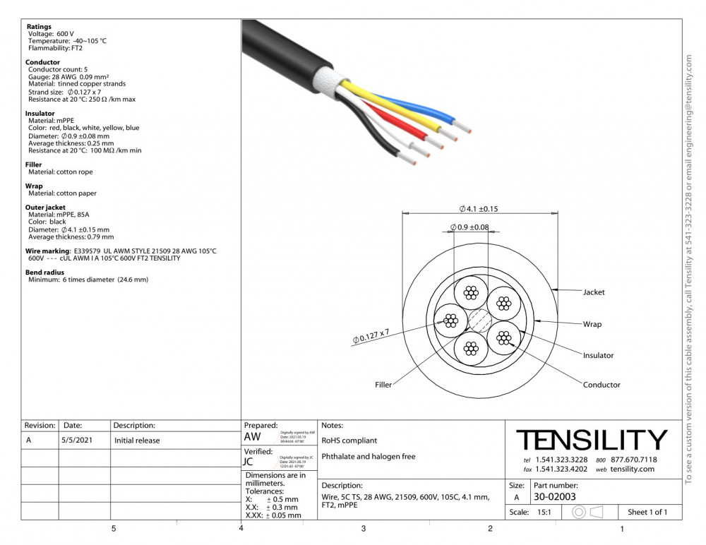 Tensility International 30-02003 product drawing and specification page