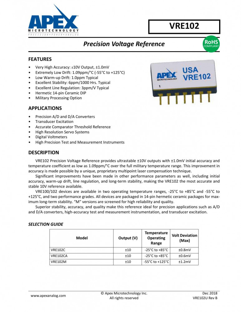 VRE102 datasheet page 1