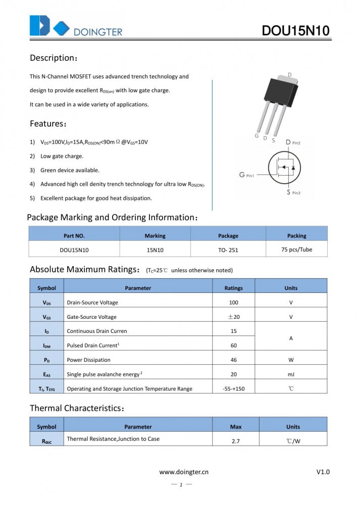 DOU15N10 datasheet page 1