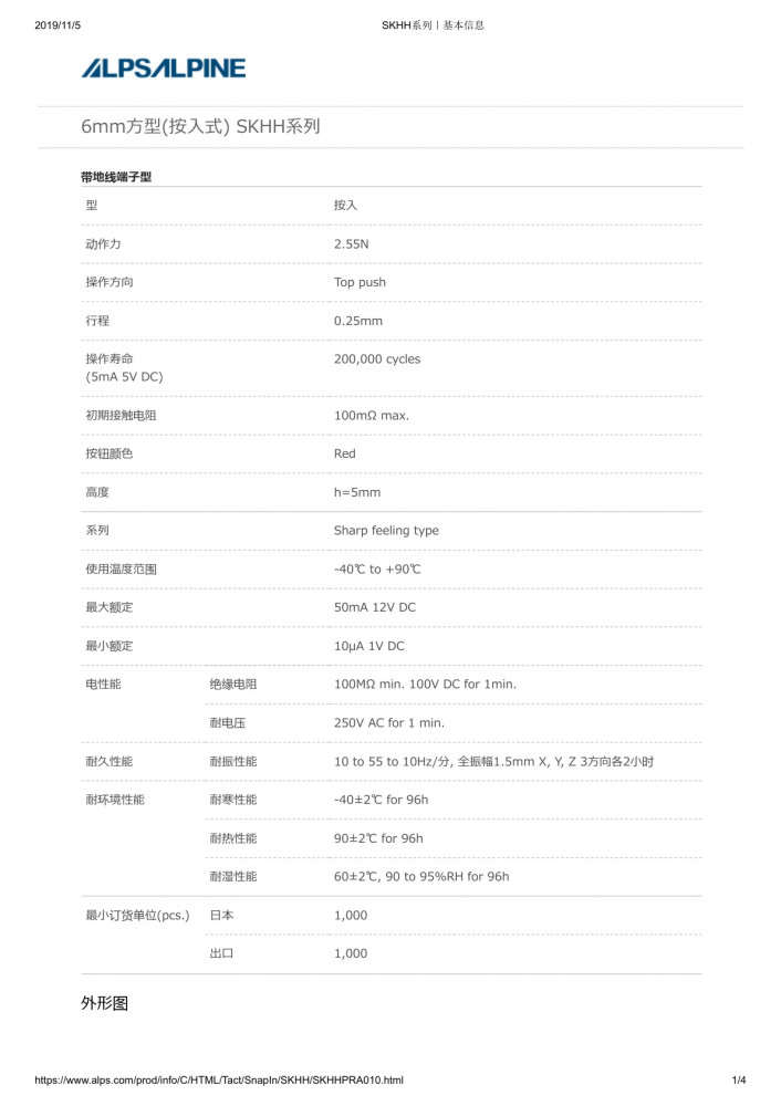 SKHHPRA010 specification page
