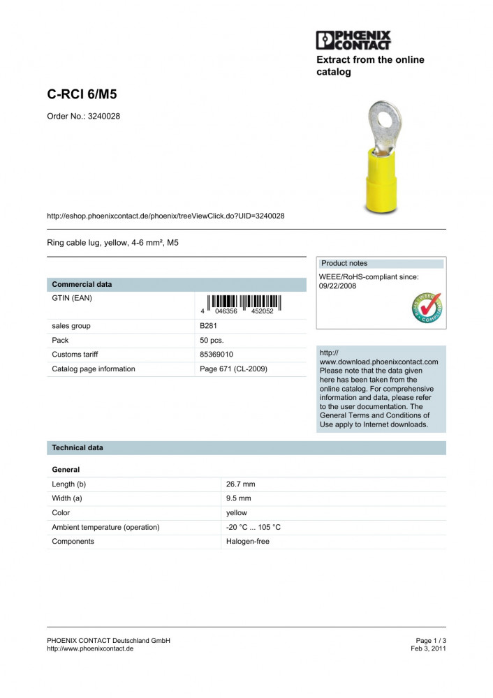 Phoenix Contact 3240028 catalog page