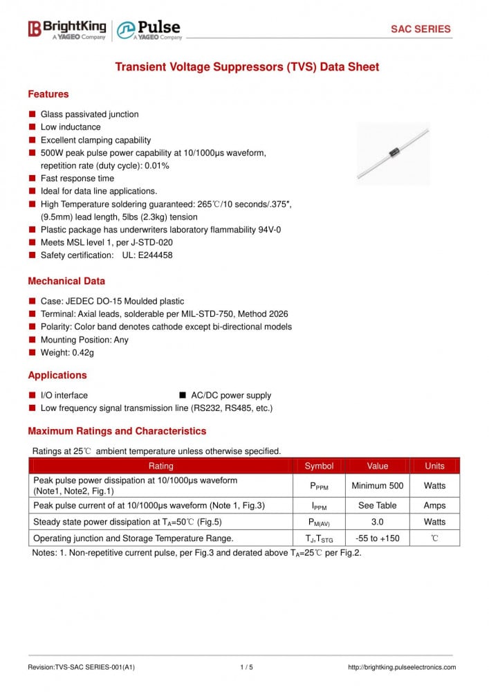 SAC5.0/B datasheet page 1