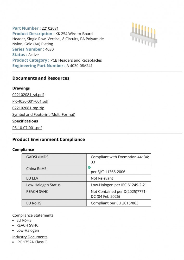MOLEX 22102081 technical document preview, page 1