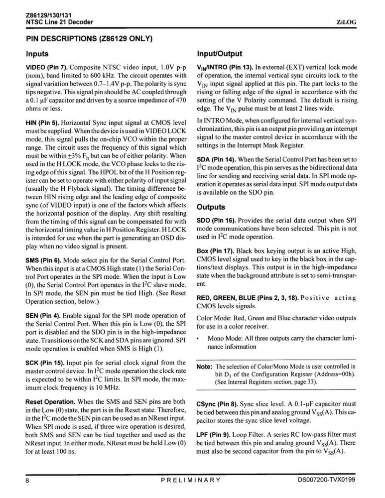 Z86129 datasheet page 8