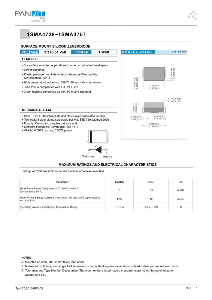 PANJIT 1SMA4733 datasheet page 1
