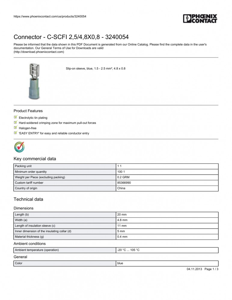 Phoenix Contact 3240054 product document image 1