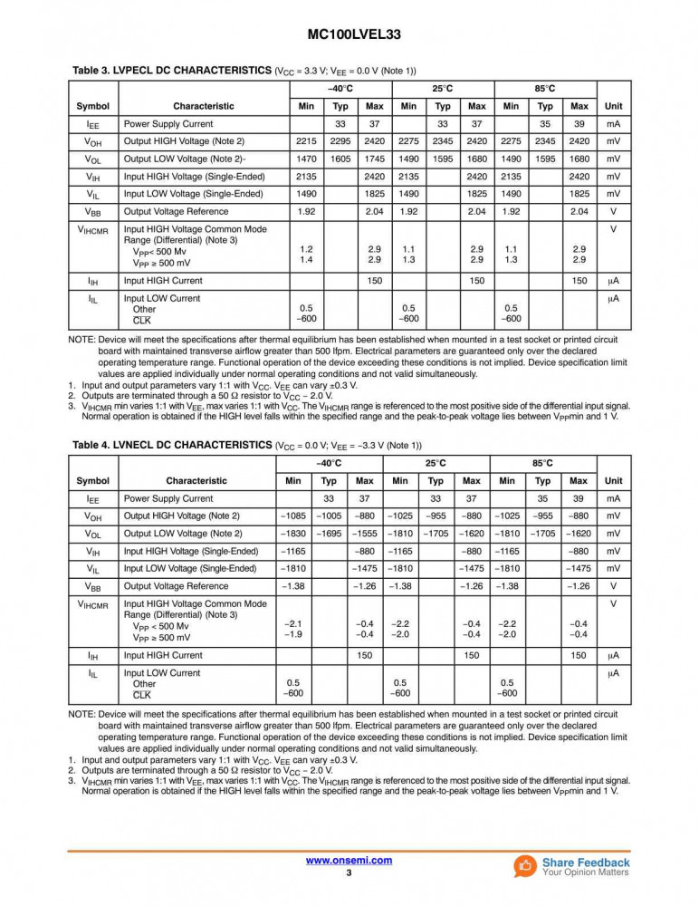 MC100LVEL33 datasheet page 3