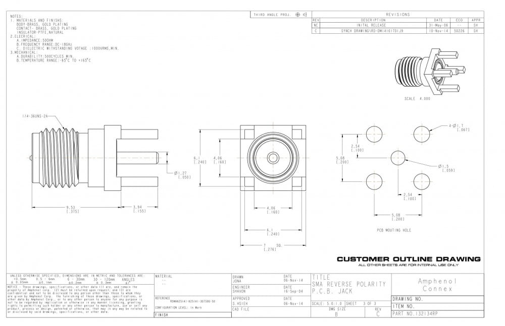 Amphenol 132134RP technical drawing preview