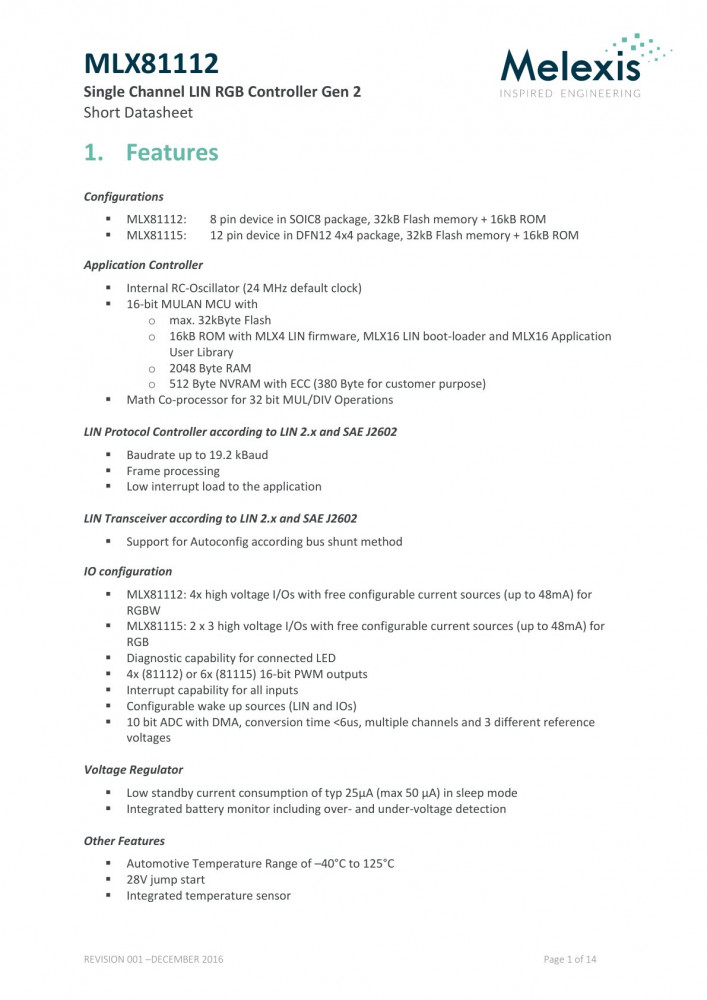MLX81112 datasheet page 1