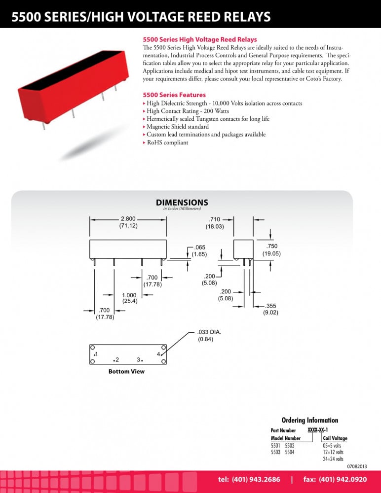 COTO 5500 Series high-voltage reed relay datasheet page 1