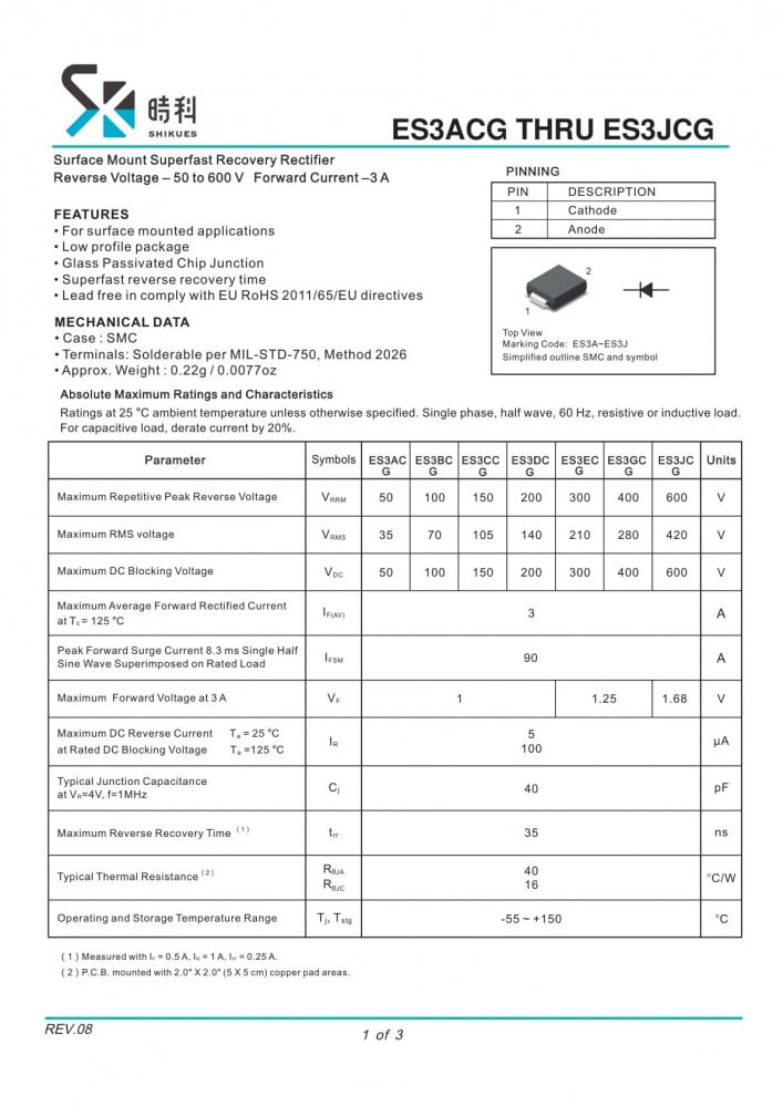 ES3CCG datasheet page 1