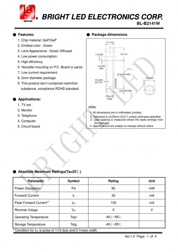 BL-B2141W datasheet page 1