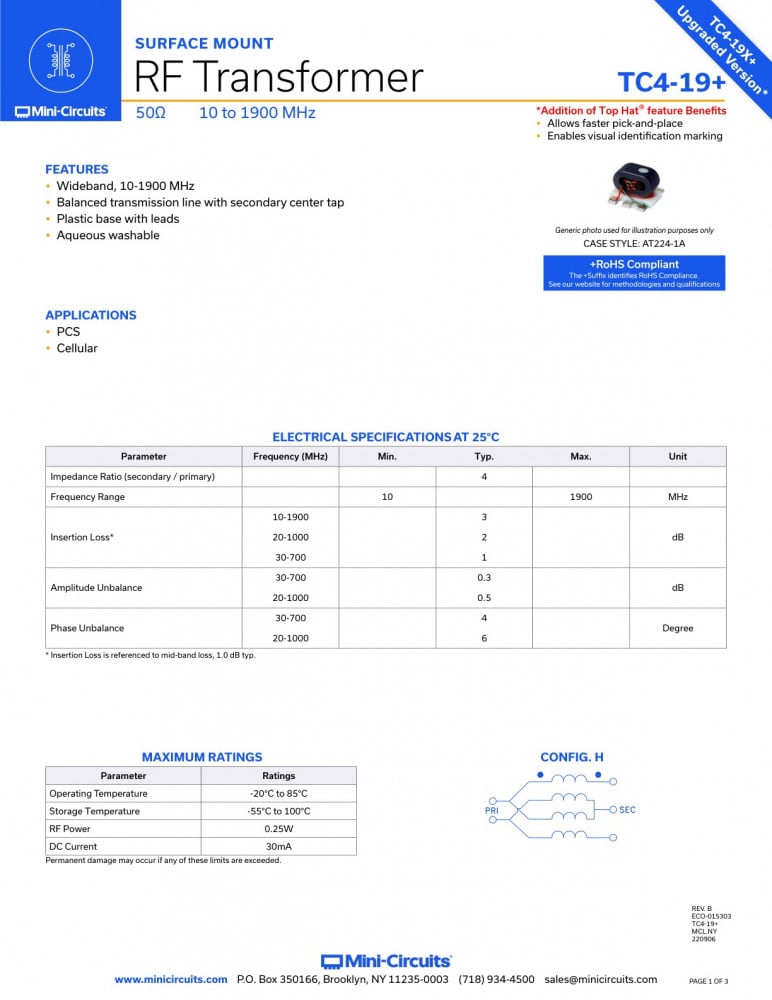TC4-19+ datasheet page 1