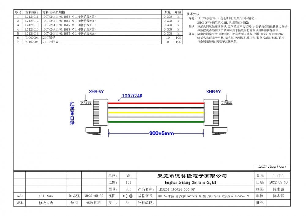 LDS254-100724-300-5P technical drawing