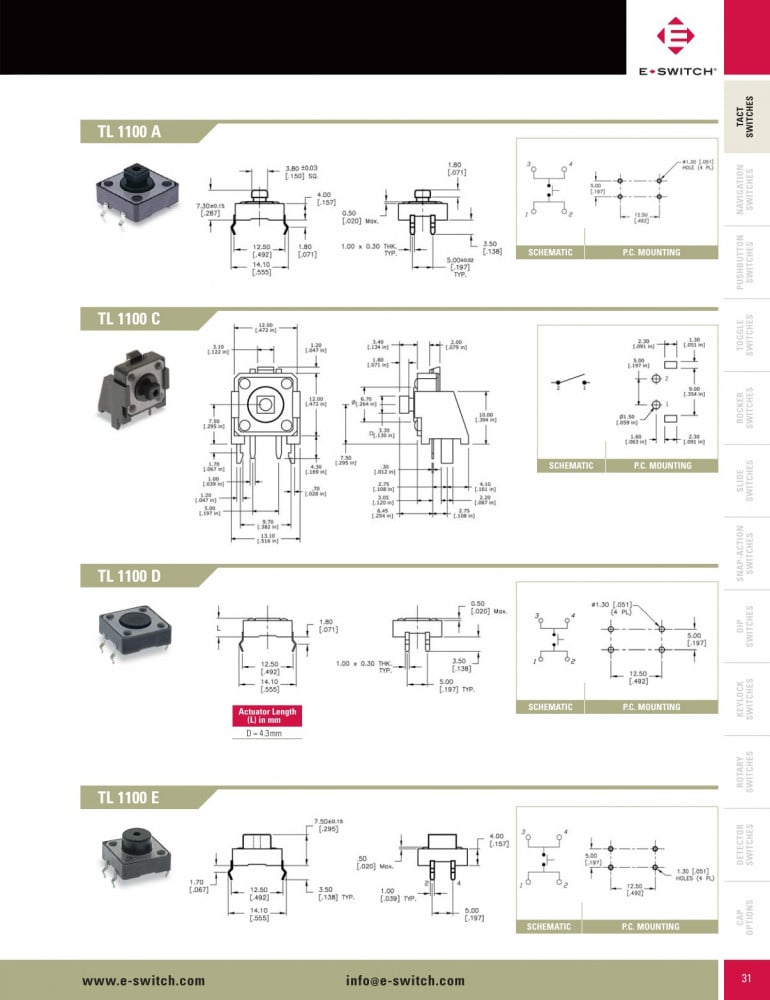 E-Switch TL1100 technical document page 2