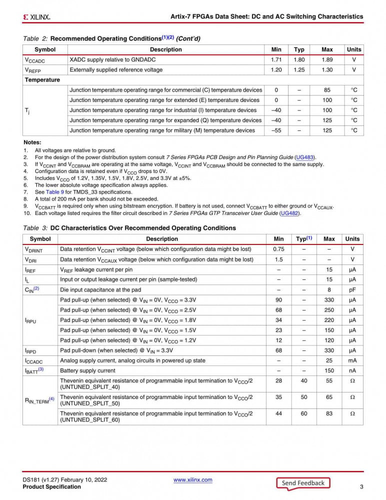 XA7A100T technical document page 3
