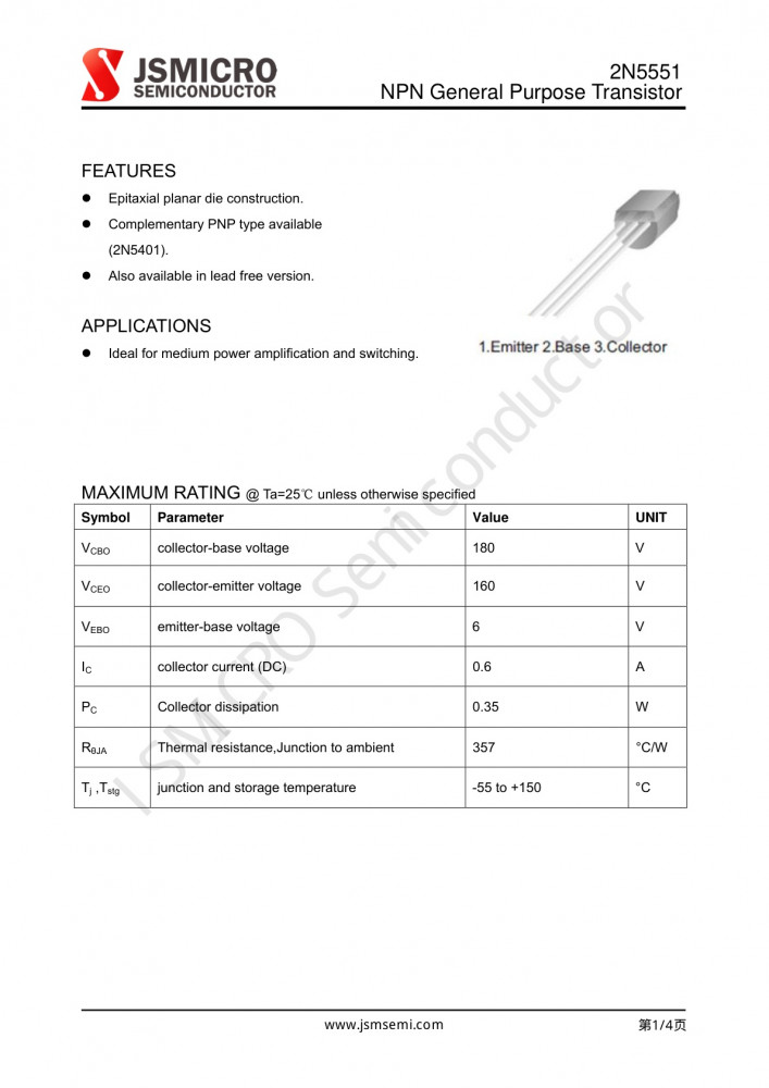 2N5551 datasheet page 1