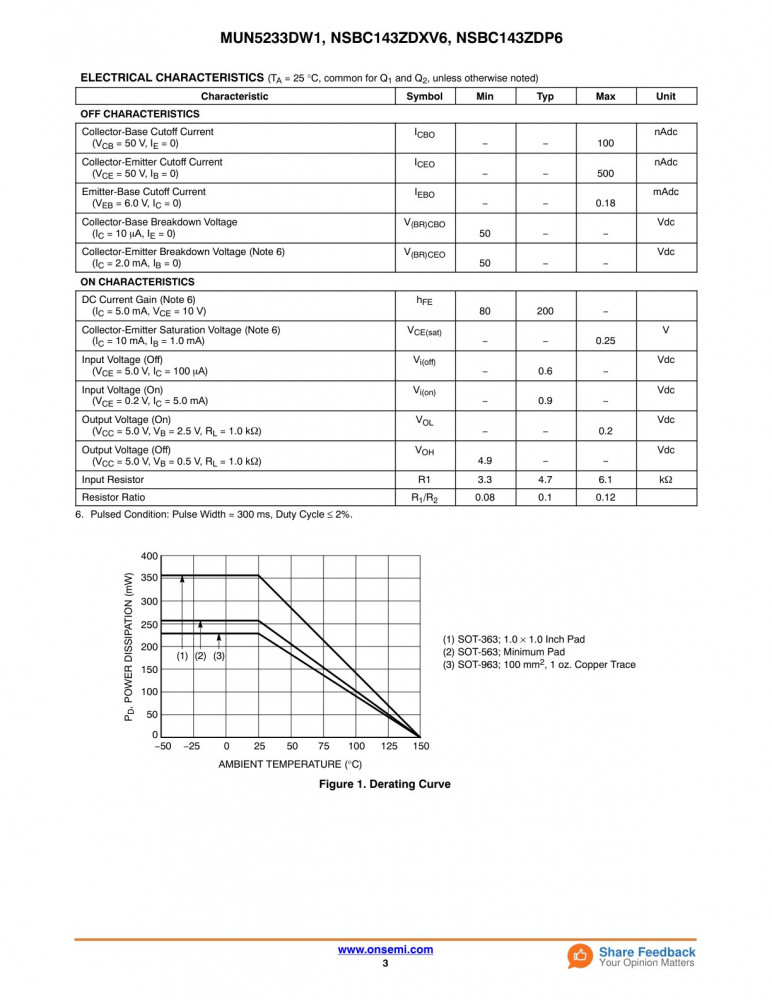 MUN5233DW1T1G datasheet page 3