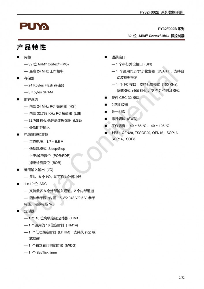 PY32F002B datasheet page 2