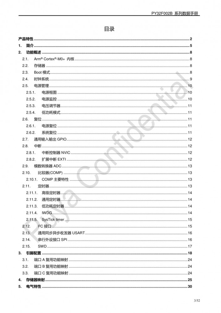 PY32F002B datasheet page 3