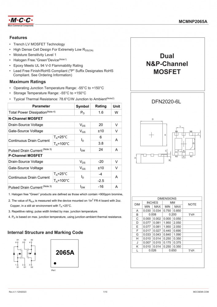 MCMNP2065A-TP datasheet page 1