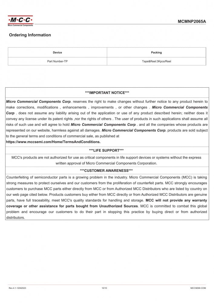 MCMNP2065A-TP datasheet page 10