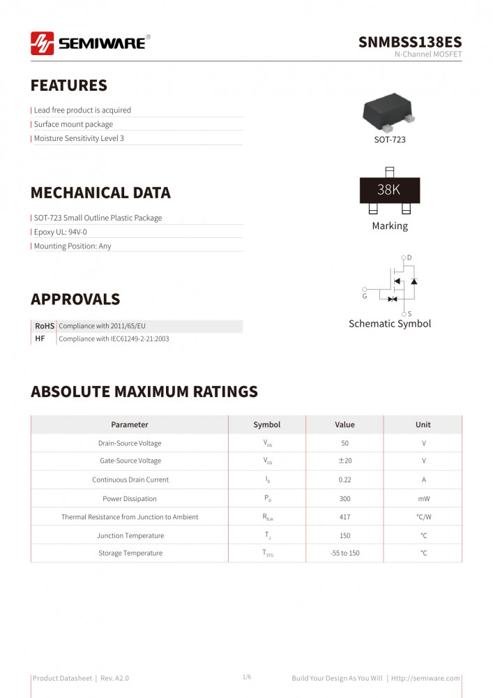 SNMBSS138ES datasheet page 1