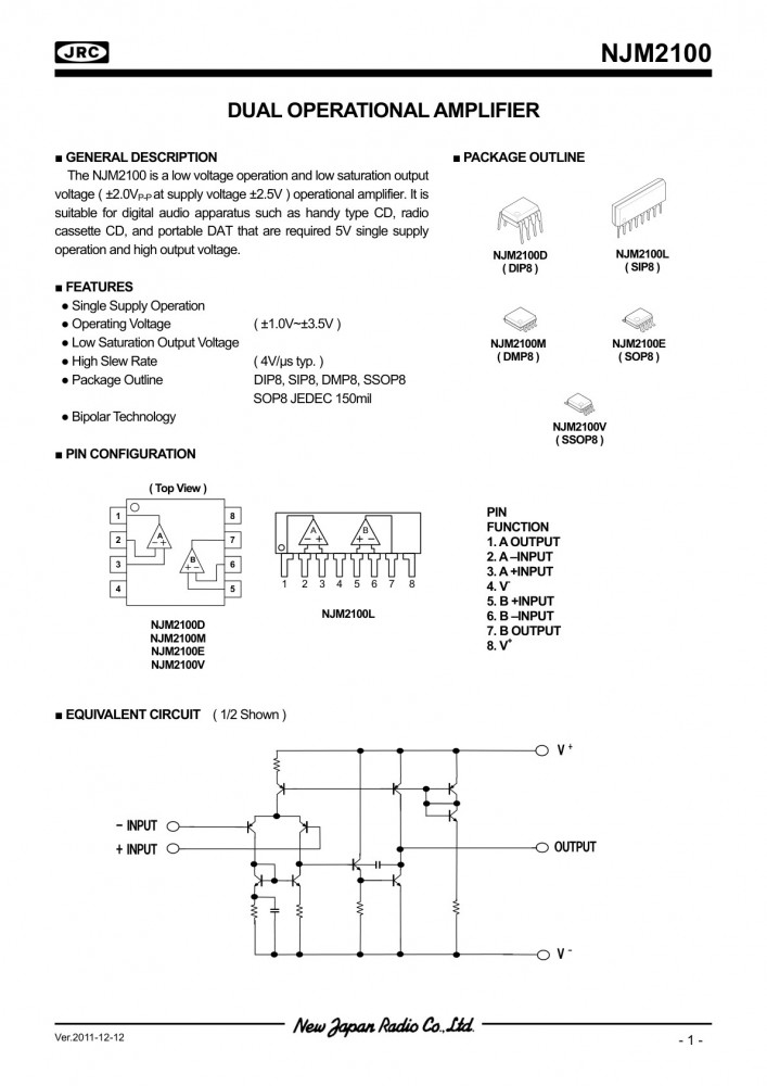 NJM2100 datasheet page 1