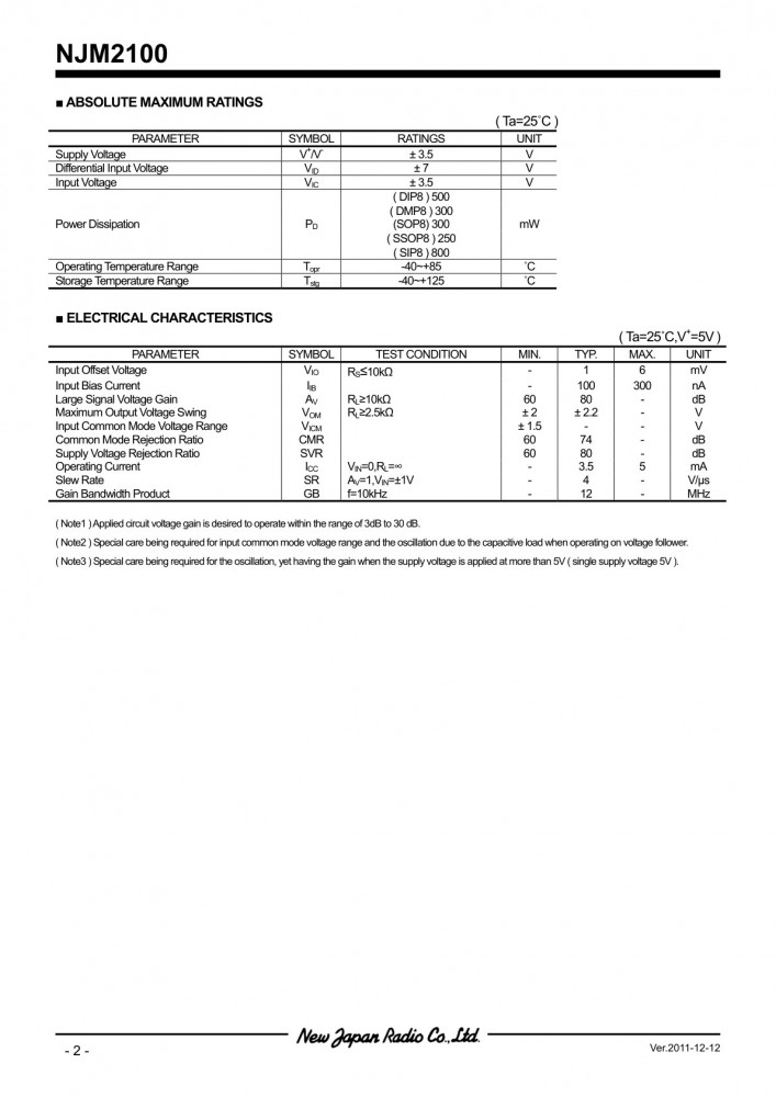 NJM2100 datasheet page 2