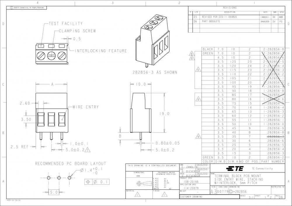 TE Connectivity 282856-8 controlled drawing page 1
