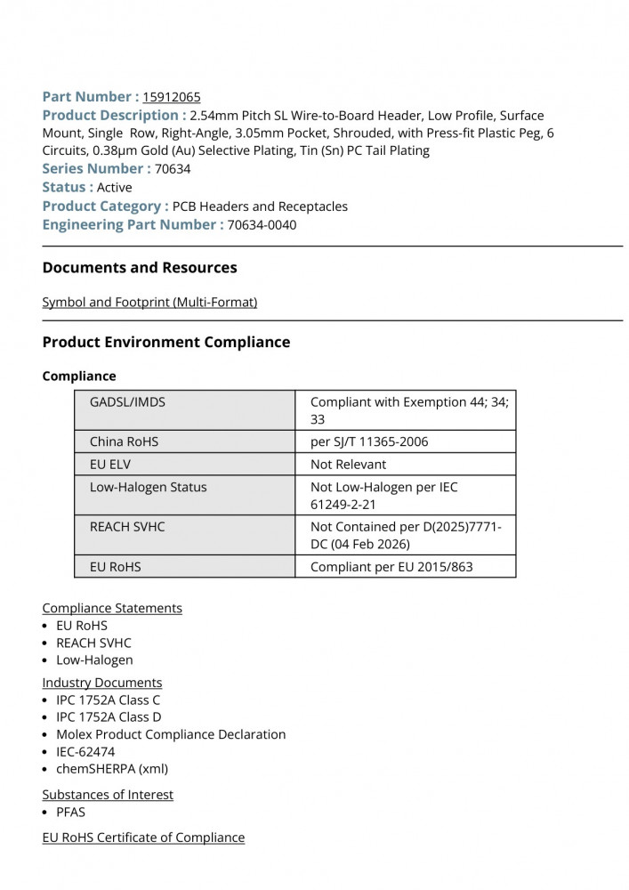 MOLEX SL product specification page 1